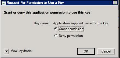 "An application is requesting access to a Protected item, Password for> CryptoAPI Private Key ...