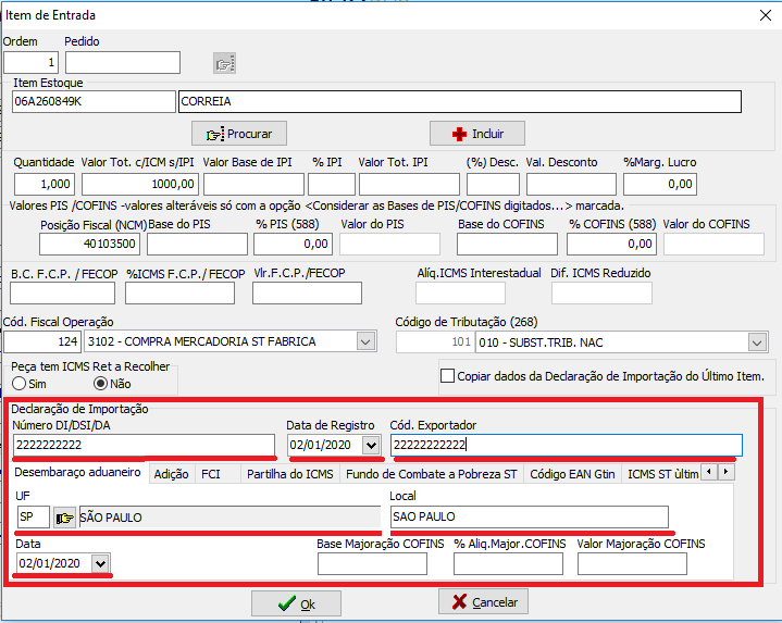 Rejeição 525: CFOP de Importação e não informado dados da DI ...