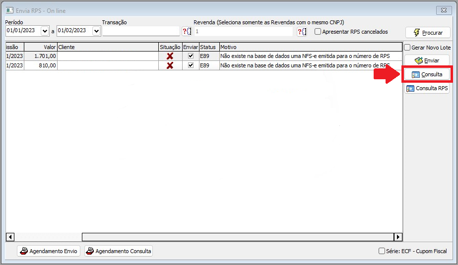 E89 - Não existe na base de dados uma NFS-e emitida para o número de ...