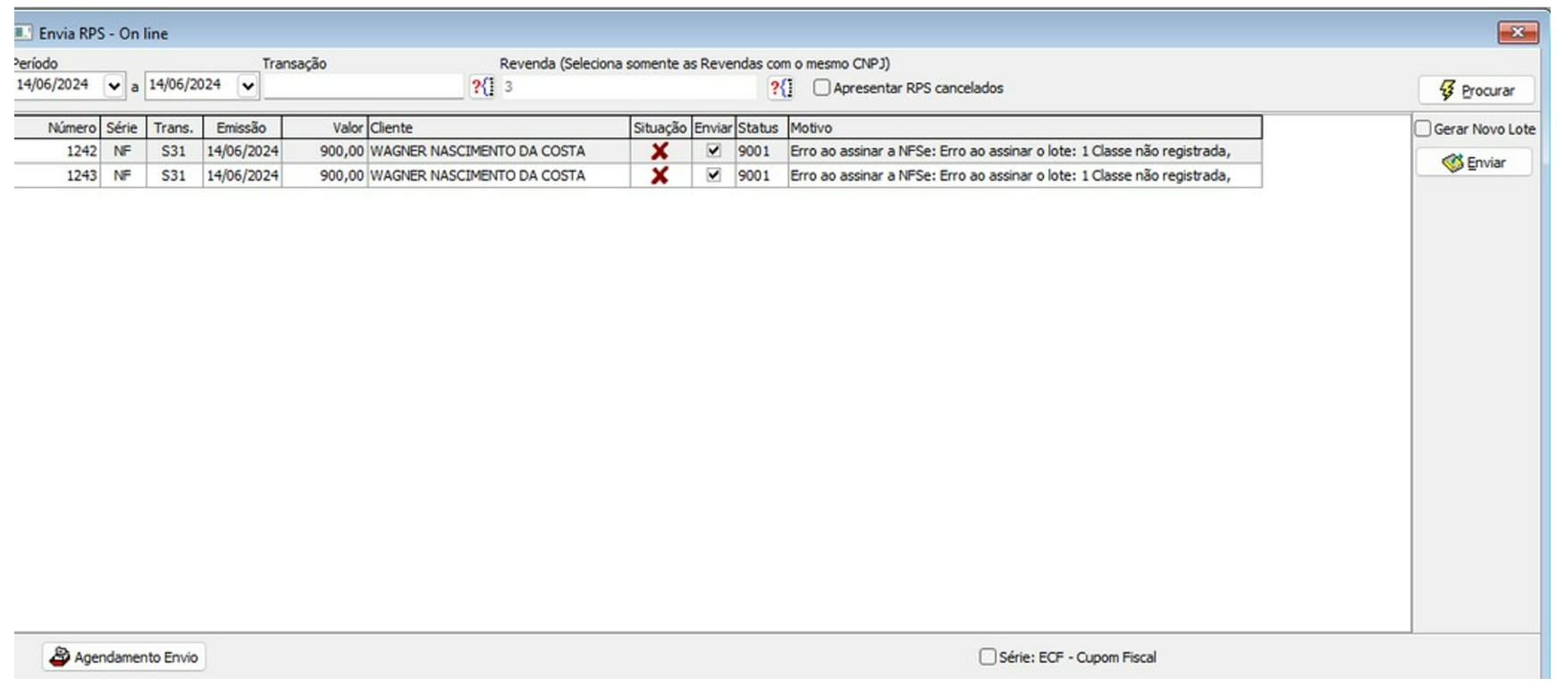 Erro ao assinar a NFSe: Erro ao assinar o lote: 1 Classe não registrada. - Automotivo - Linx Share
